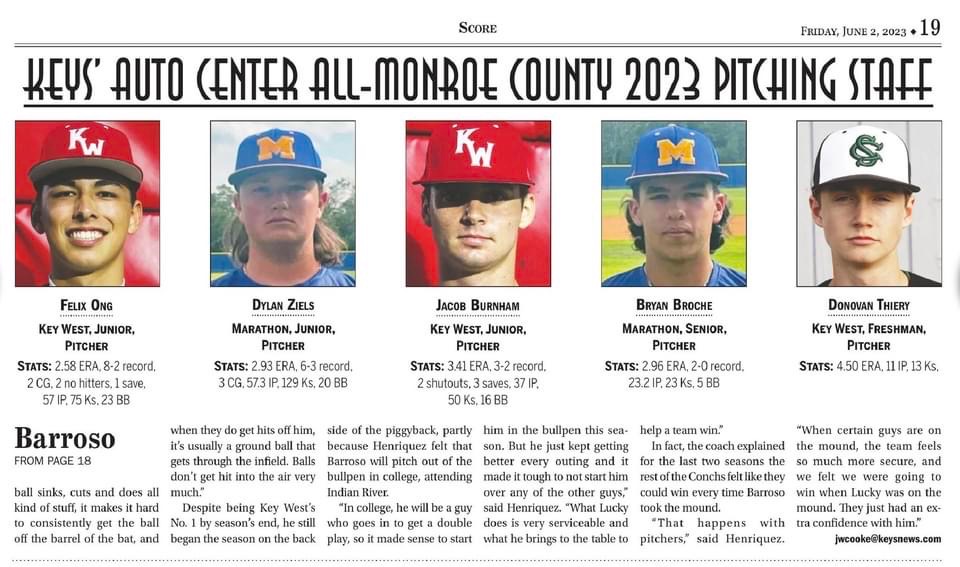 2023 Coral Shores All County Baseball Team - The Upper Keys Foundation